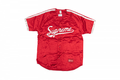 Supreme Satin Baseball Jersey SS17 Red - GLAB.VN